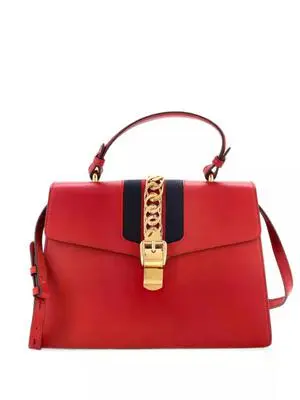 Gucci Sylvie Top Handle Bag Leather Medium Satchel - Red