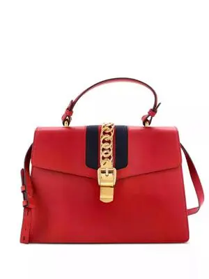 Gucci Sylvie Top Handle Bag Leather Medium Satchel - Red