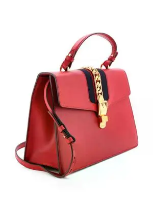 Gucci Sylvie Top Handle Bag Leather Medium Satchel - Red