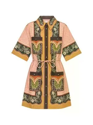 ALEMAIS Darcey Paisley-print Belted Mini Shirt Dress - Orange