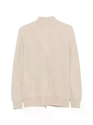LARDINI Ribbed-knit Zip-up Cardigan