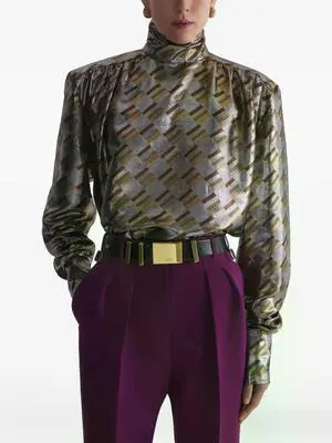 MUGLER Chess-check Fluid Blouse - Silver