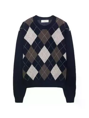 DUNST Argyle Crew-neck Sweater Blue