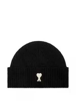 AMI Paris Wool Beanie With De Coeur - Black