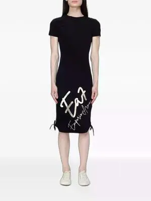 EA7 Logo-print Drawstring-hem Midi Dress