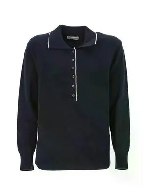 IRREPLACEABLE Contrast-trim Polo-collar Sweater - Blue