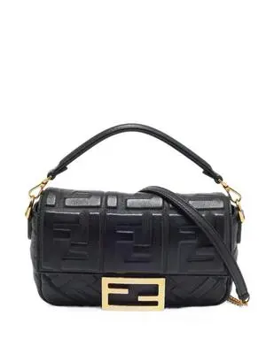 Fendi Mini 2020 Baguette Zucca Embossed Shoulder Bag - Black