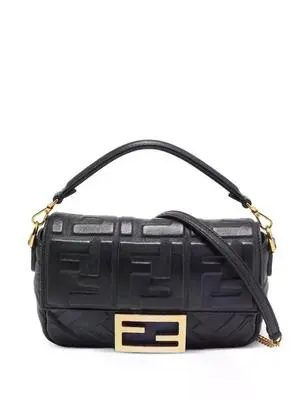 Fendi Mini 2020 Baguette Zucca Embossed Shoulder Bag - Black