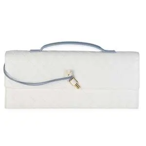 Bottega Veneta Mineral Alabaster Bicolor Intrecciato Nappa Andiamo Clutch White