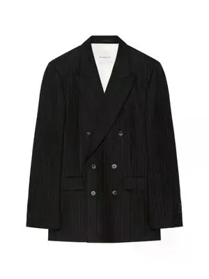 Givenchy Double Breasted Fitted Jacket In Striped Wool - Black