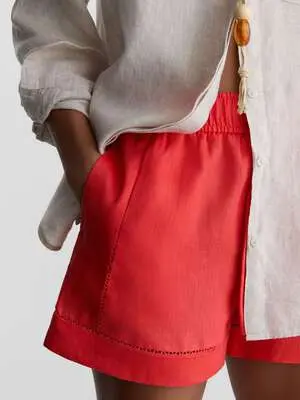 REISS Riley Linen Ladder-embroidery Shorts