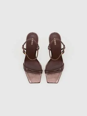 REISS Margot Leather Metallic Strappy Heeled Sandals