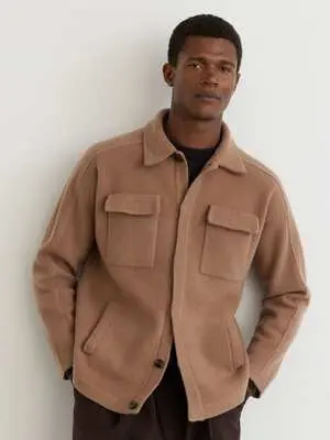 REISS Lockwood Boiled Wool Twin-pocket Overshirt - Camel