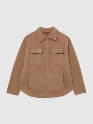 REISS Lockwood Boiled Wool Twin-pocket Overshirt - Camel