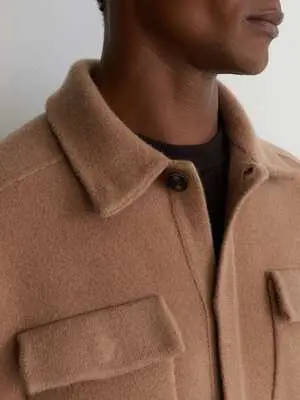 REISS Lockwood Boiled Wool Twin-pocket Overshirt - Camel