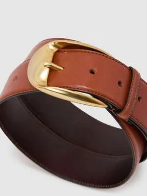 REISS Sammy Leather Rounded-buckle Belt