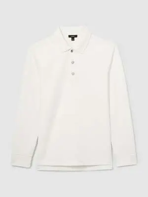 REISS Alba Textured Long-sleeve Polo Shirt - White