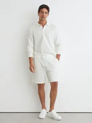 REISS Alba Textured Long-sleeve Polo Shirt - White