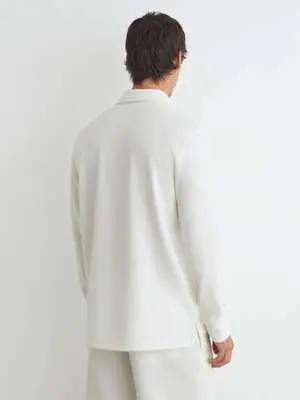 REISS Alba Textured Long-sleeve Polo Shirt - White