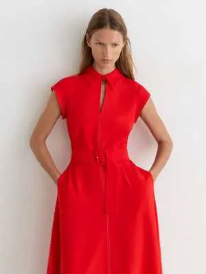 REISS Sloane Colla Belted Midi Dress - Red