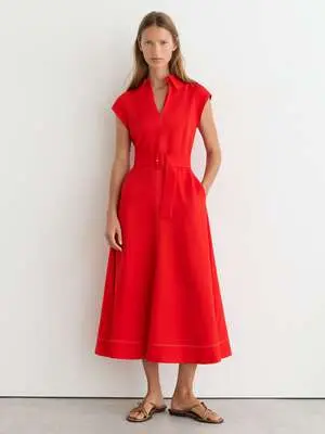 REISS Sloane Colla Belted Midi Dress - Red