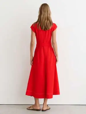 REISS Sloane Colla Belted Midi Dress - Red