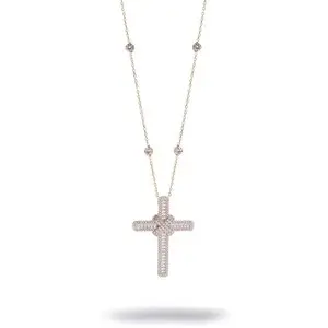 EBRU JEWELRY Baguette Diamond Cross Pendant Statement Long Necklace