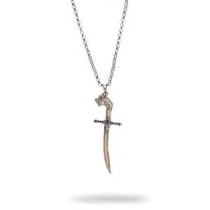 EBRU JEWELRY Silver / Black Wolf Sword Black Zircon Sterling Silver Pendant Necklace Silver - Silver/black