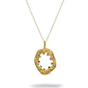 EBRU JEWELRY Mosaic Of Light Multicolor Gemstone Oval Pendant Necklace - Gold