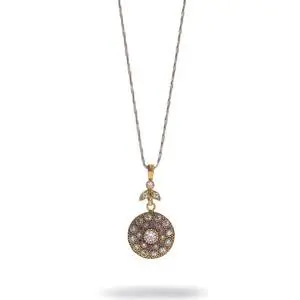 EBRU JEWELRY Silver / Red Vintage Style Ruby & Zirconia Gold Medallion Necklace Silver - Silver/red