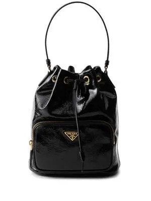Prada Duet Patent Leather Bucket Bag - Nero