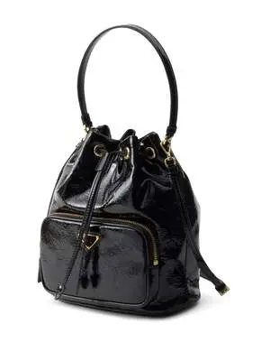 Prada Duet Patent Leather Bucket Bag - Nero