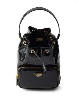 Prada Duet Patent Leather Bucket Bag - Nero