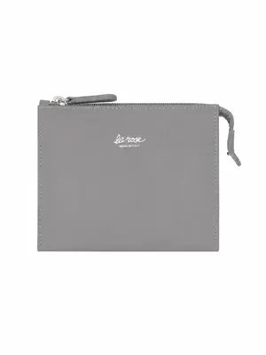 LA ROSE Minimal Leather Make Up Bag Grigio