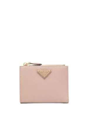 Prada Logo Plaque Grained Leather Wallet - Pink