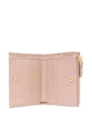 Prada Logo Plaque Grained Leather Wallet