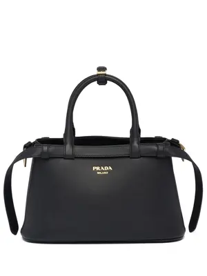 Prada Logo Lettering Leather Tote Bag - Nero