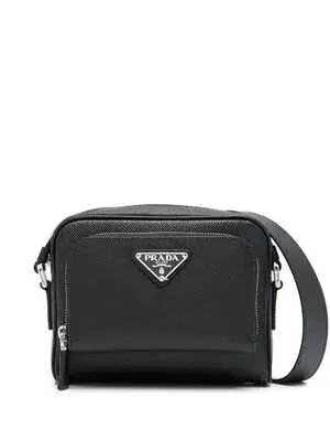 Prada Enamel Logo Messenger Bag - Nero