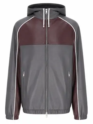LA ROSE Hooded Leather Vintage Jacket - Grey