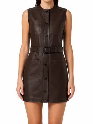 LA ROSE Leather Dress Marrone