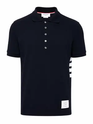 Thom Browne Short Sleeve Rib Cuff Polo W/ Engineered Bar Stripe In Classic Pique - Navy