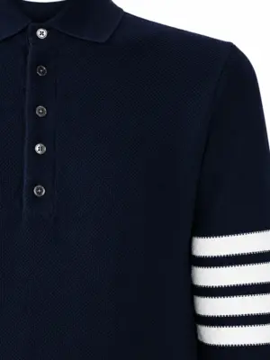 Thom Browne Long Sleeve Polo In Textured Pique W/ Eng Bar