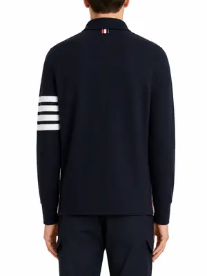 Thom Browne Long Sleeve Polo In Textured Pique W/ Eng Bar