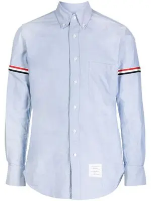 Thom Browne Classic Long Sleeve Button Down Point Collar Shirt W/ Gg Armband In Oxford - Light Blue