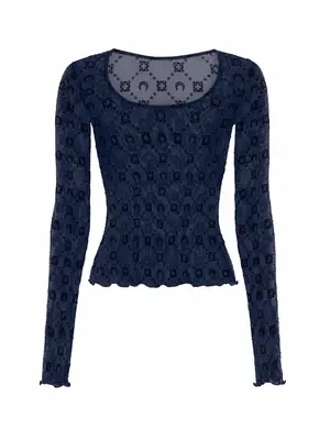 MARINE SERRE Moonogram Mesh Flock Ls Roundneck Top - Navy