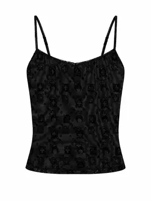 MARINE SERRE Moonogram Mesh Flock Straps Top - Black