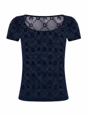 MARINE SERRE Moonogram Mesh Flock Ss Roundneck T Shirt - Navy