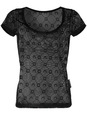 MARINE SERRE Moonogram Mesh Flock Ss Roundneck Top