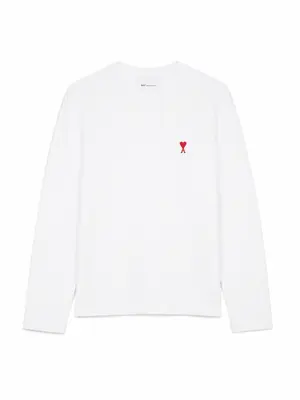 AMI Paris Long Sleeves Tshirt With Red De Coeur Blanc
