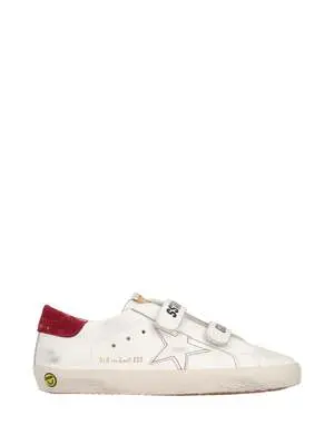 GOLDEN GOOSE Old School Leather Upper Toe Tongue Star And Strap Suede Heel - White/red